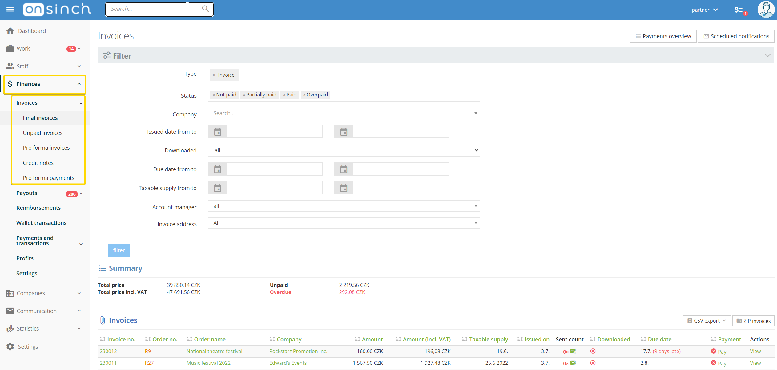 Invoicing and payments